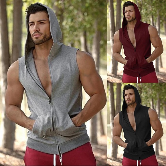 Other | Hooded Double Zipper Tank Tops Men Bodybuilding Cotton ...